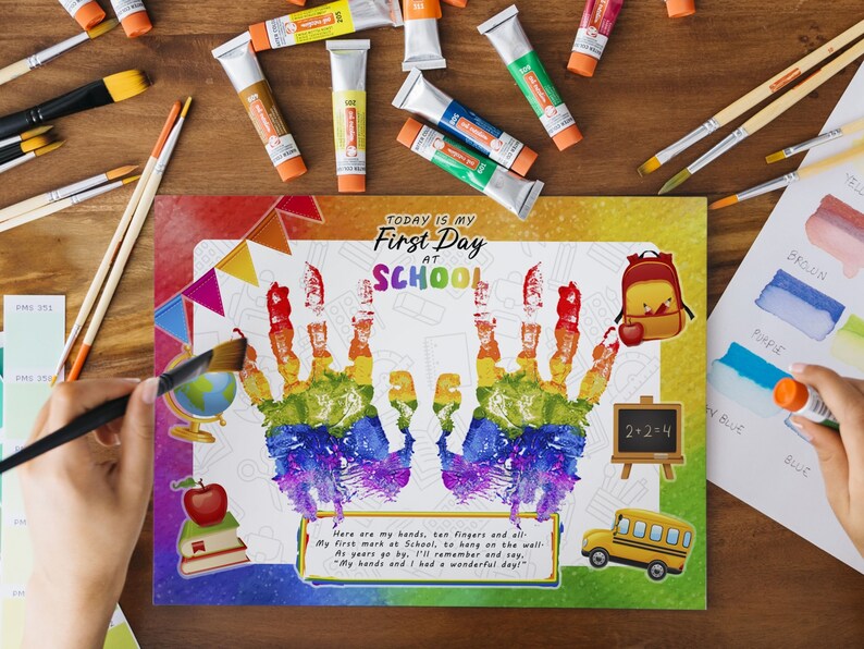 First Day at School Handprint Art Kids Handprint Art - Etsy