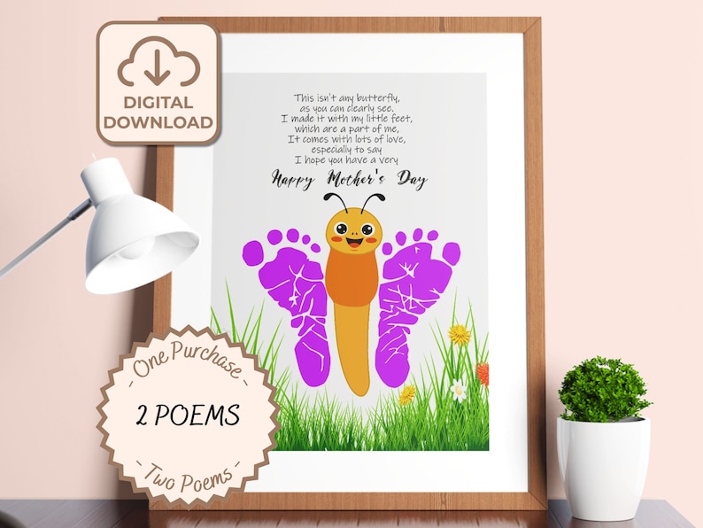 Mother's Day Butterfly Footprint Art, Printable Footprint Craft ...