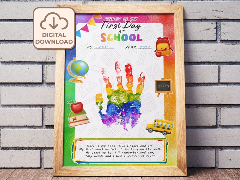 First Day at School Handprint Craft, Back to School, Handprint Memory ...