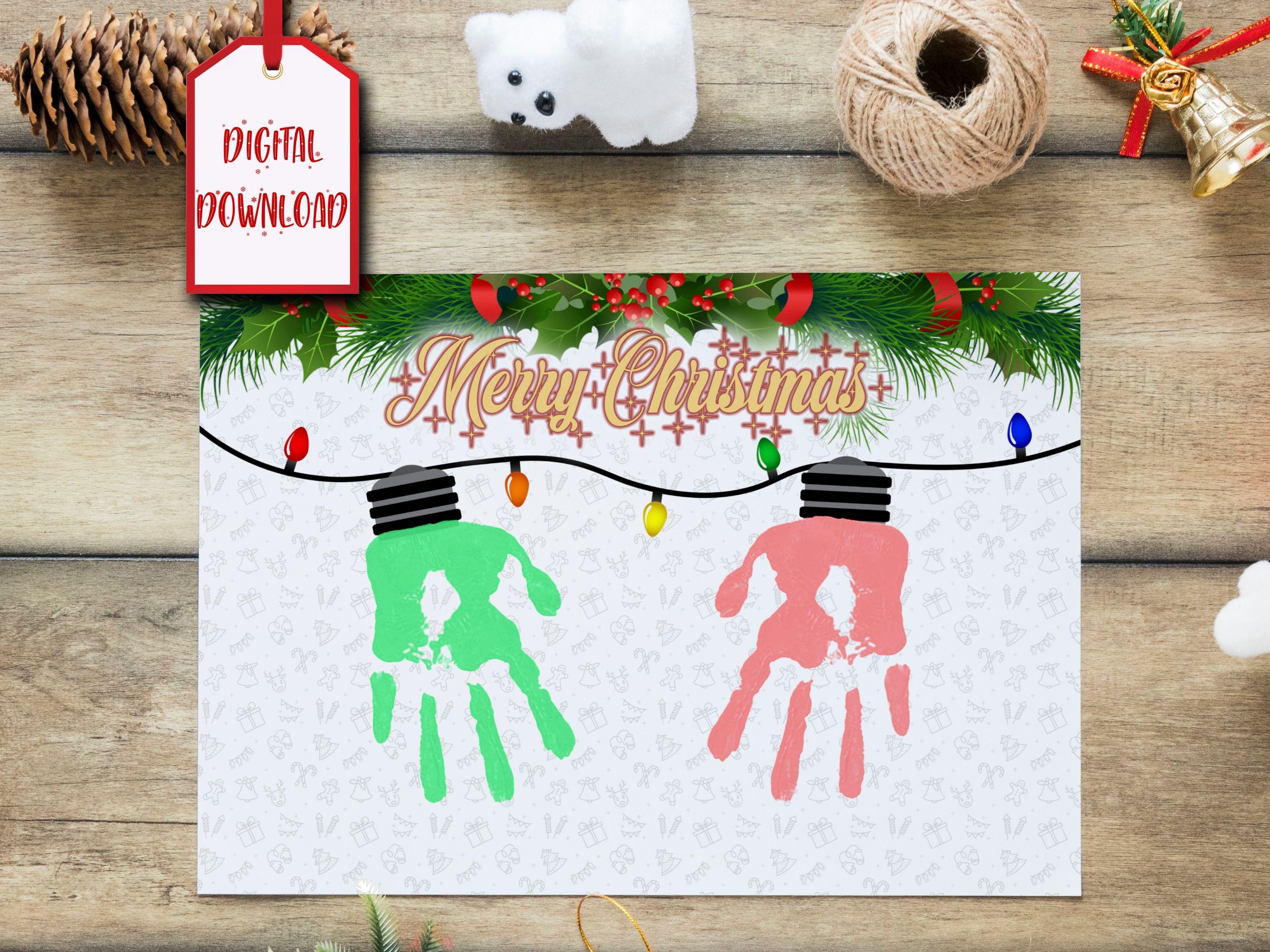 Christmas Lights Handprint Art Craft, Merry Christmas Handprint, Kids ...