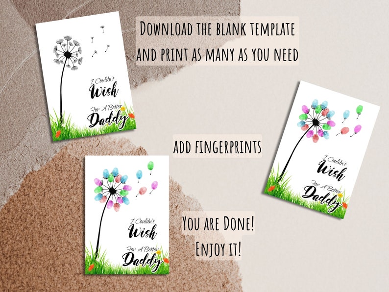 Dandelion Fingerprint Art From Kids, Gift for Daddy, Fathers Day ...