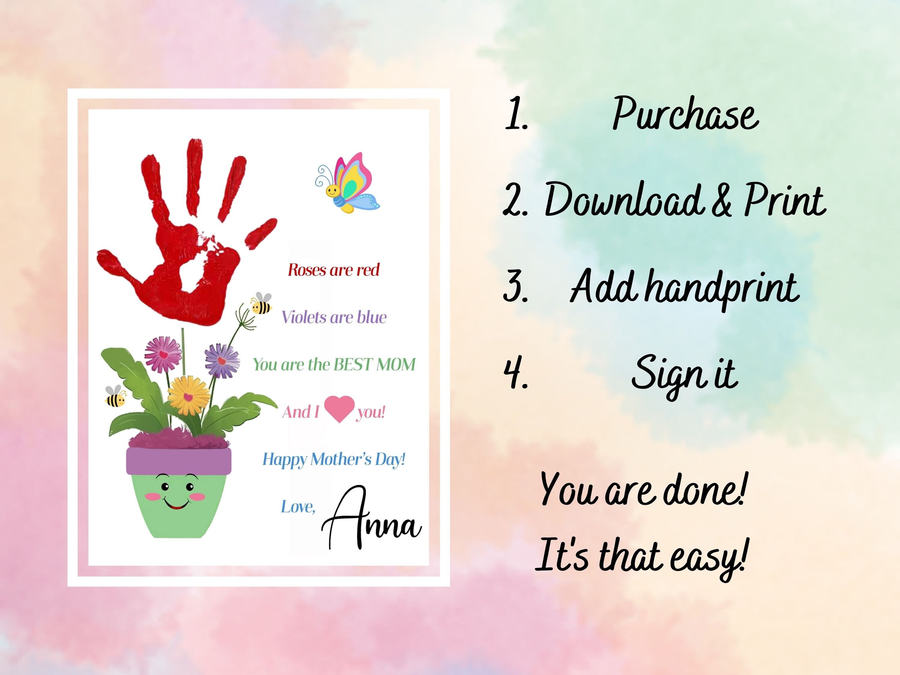 Mother's Day Flower Handprint Art, Custom Handprint Craft, Custom ...