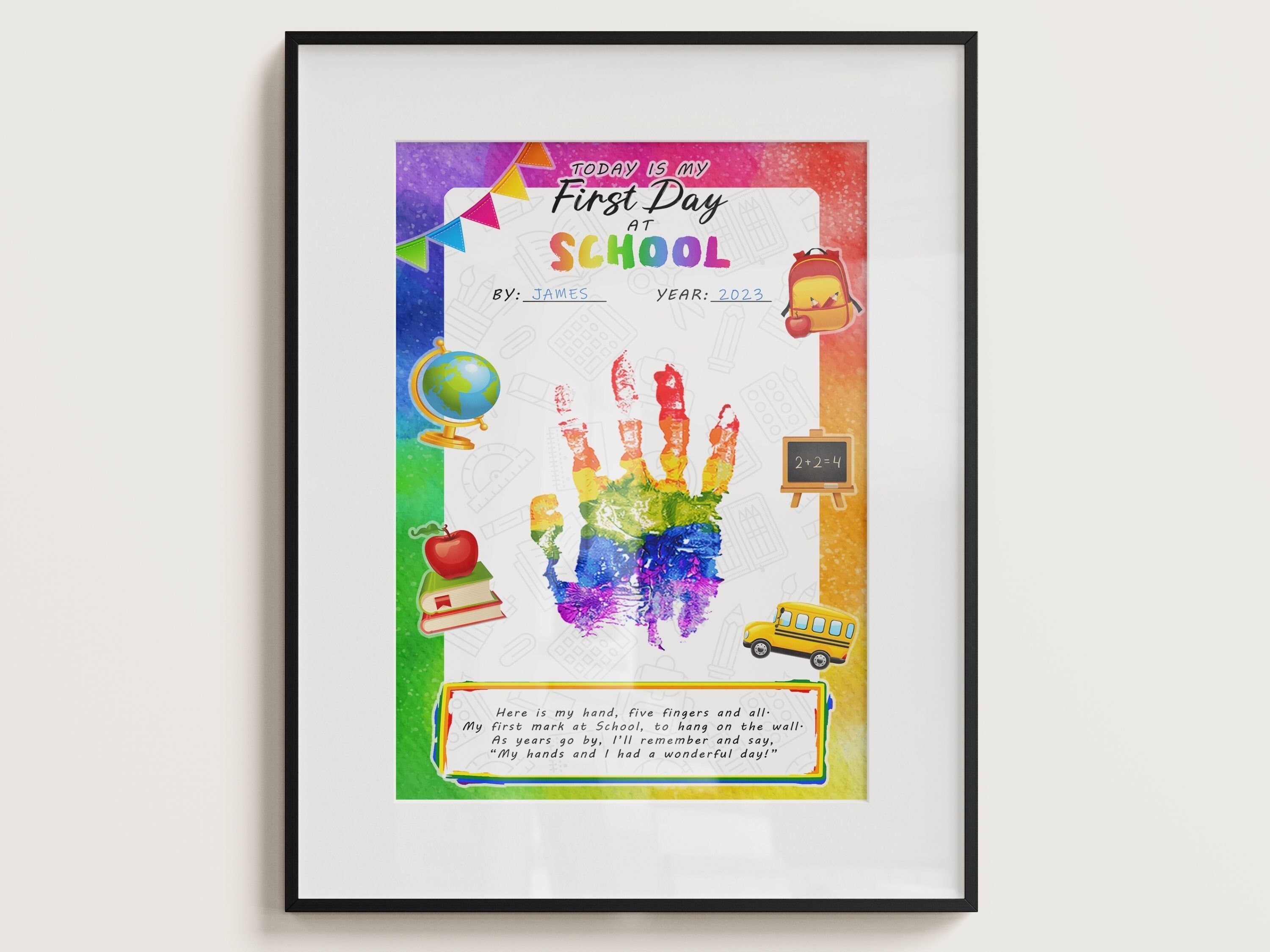 First Day at School Handprint Craft, Back to School, Handprint Memory ...