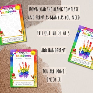 First Day at Preschool Handprint Craft, Daycare Activities, Back to ...