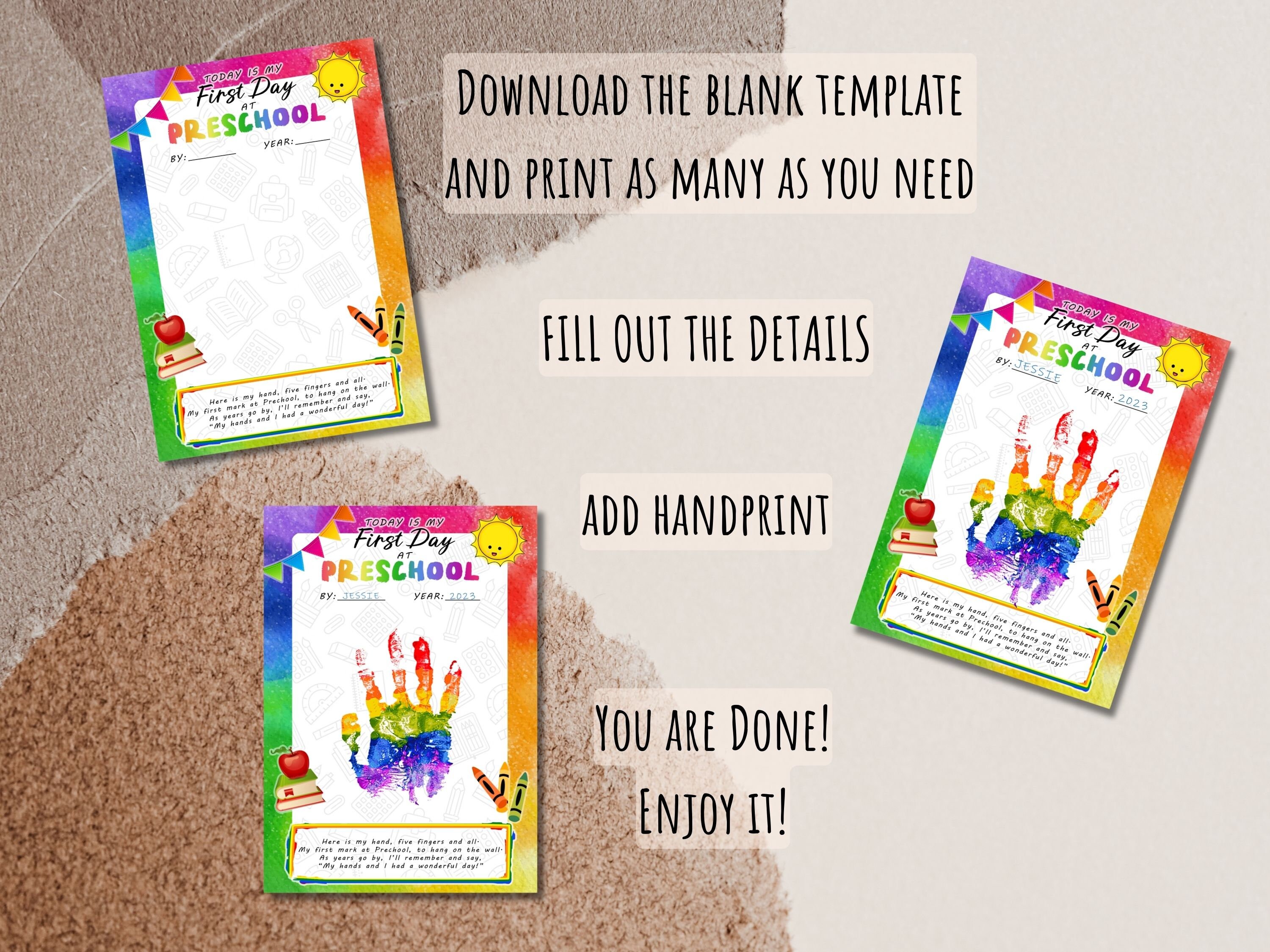 First Day at Preschool Handprint Craft, Daycare Activities, Back to ...