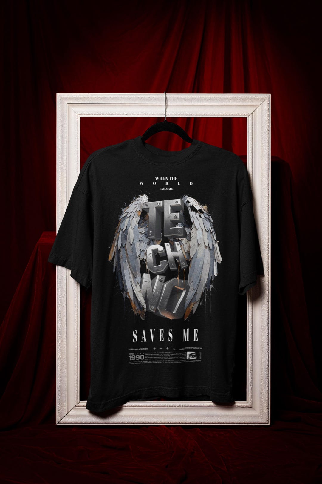 Techno Saves Me Rave Art: Gothic Wings, Halstone Design (PNG Digital ...