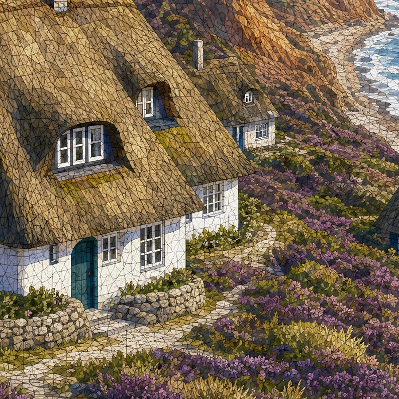 Kampen Stained Glass Mosaic Print, Sylt Germany, Thatched Cottage Wall ...