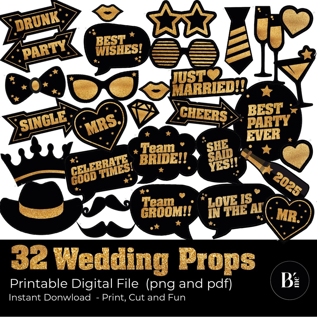 Digital Photo Booth Props Kit, Wedding in Style, Print at Home ...