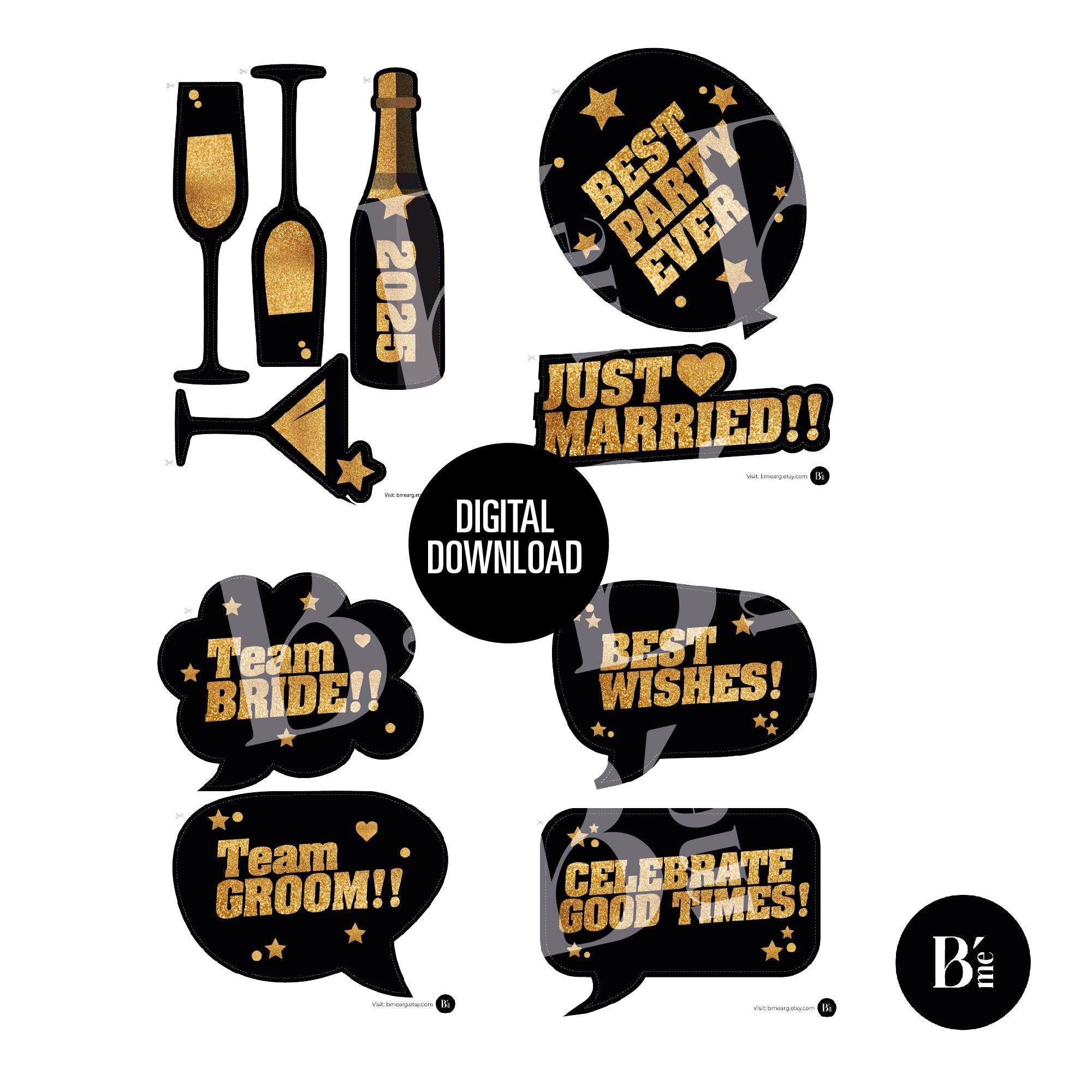 Digital Photo Booth Props Kit, Wedding in Style, Print at Home ...