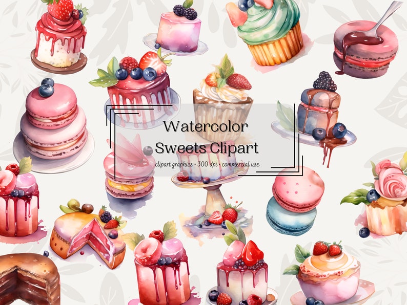 Watercolor Sweets Clipart Digital Png Sweets Sweets - Etsy
