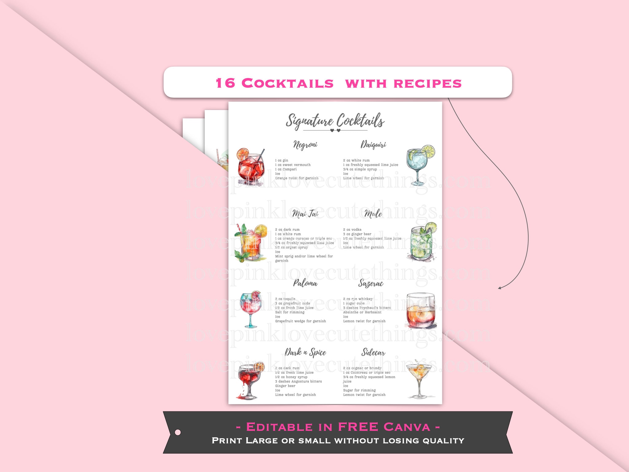 Editable Drink Cocktails Template, Printable in Canva Menu, Signature ...