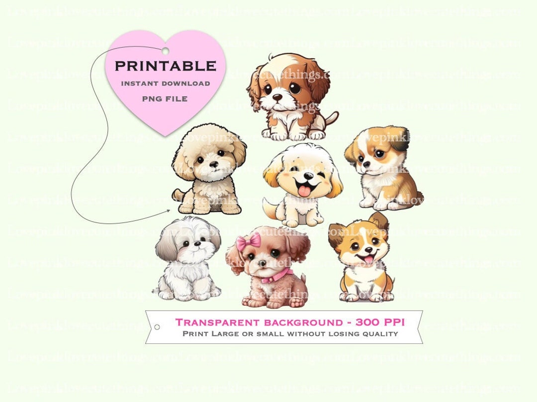 Cute Cartoon Poodle Dog X 7 Sticker Cute Animal Digital Download ...