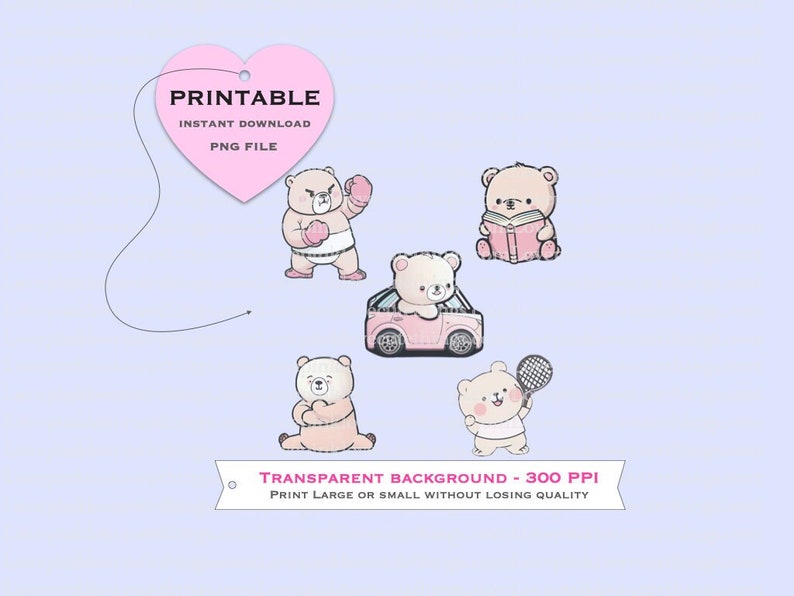 Cute Cartoon Bear X 5 Sticker Cute Animal Digital - Etsy