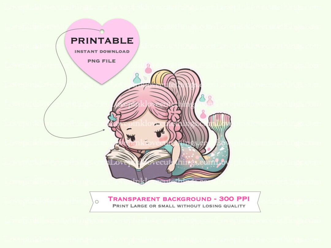 Cartoon Mermaid Reading Book Sticker cute Animal Digital - Etsy