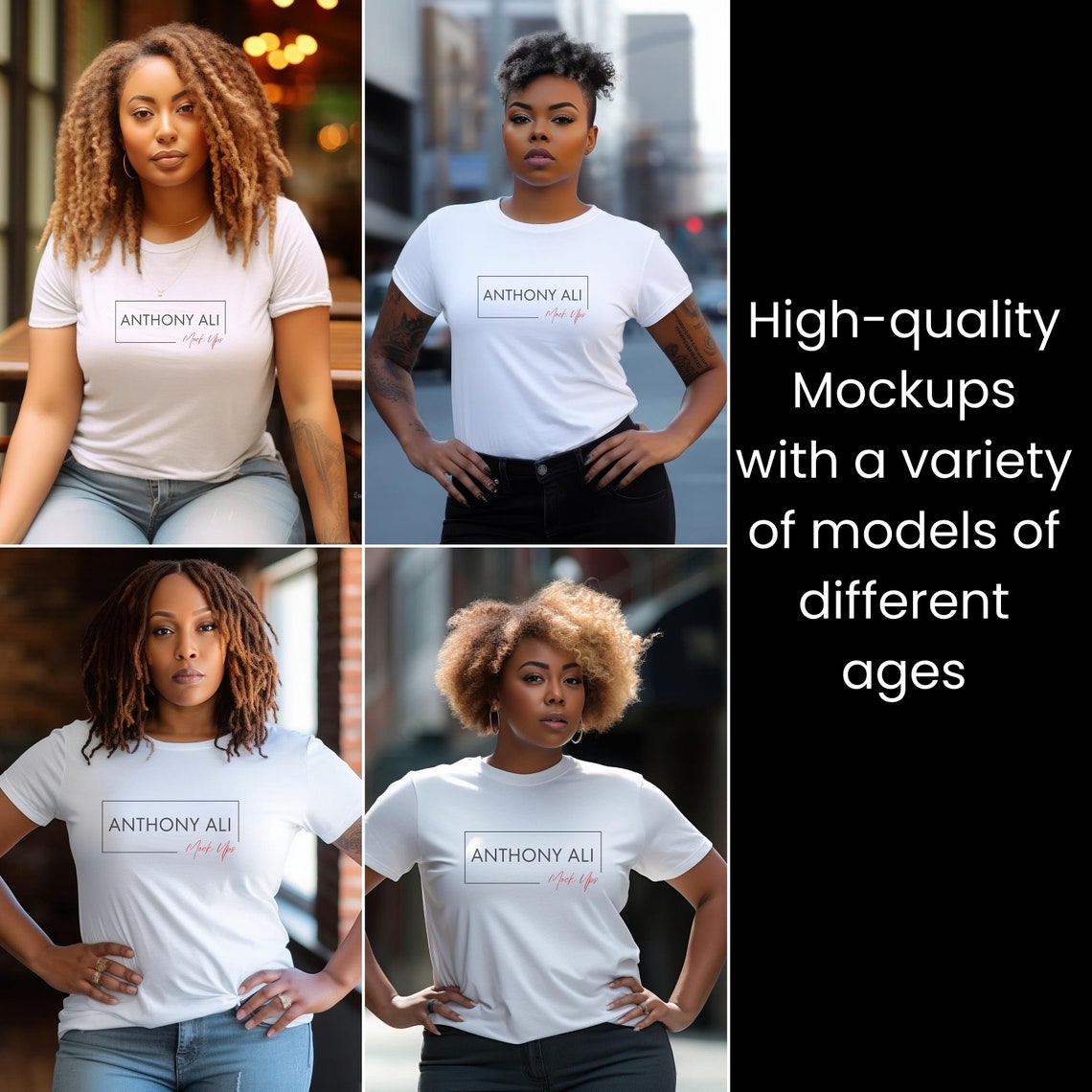 Gildan 5000 Mockup White Gildan 5000 Mockup Bundle Black Model Mockup ...