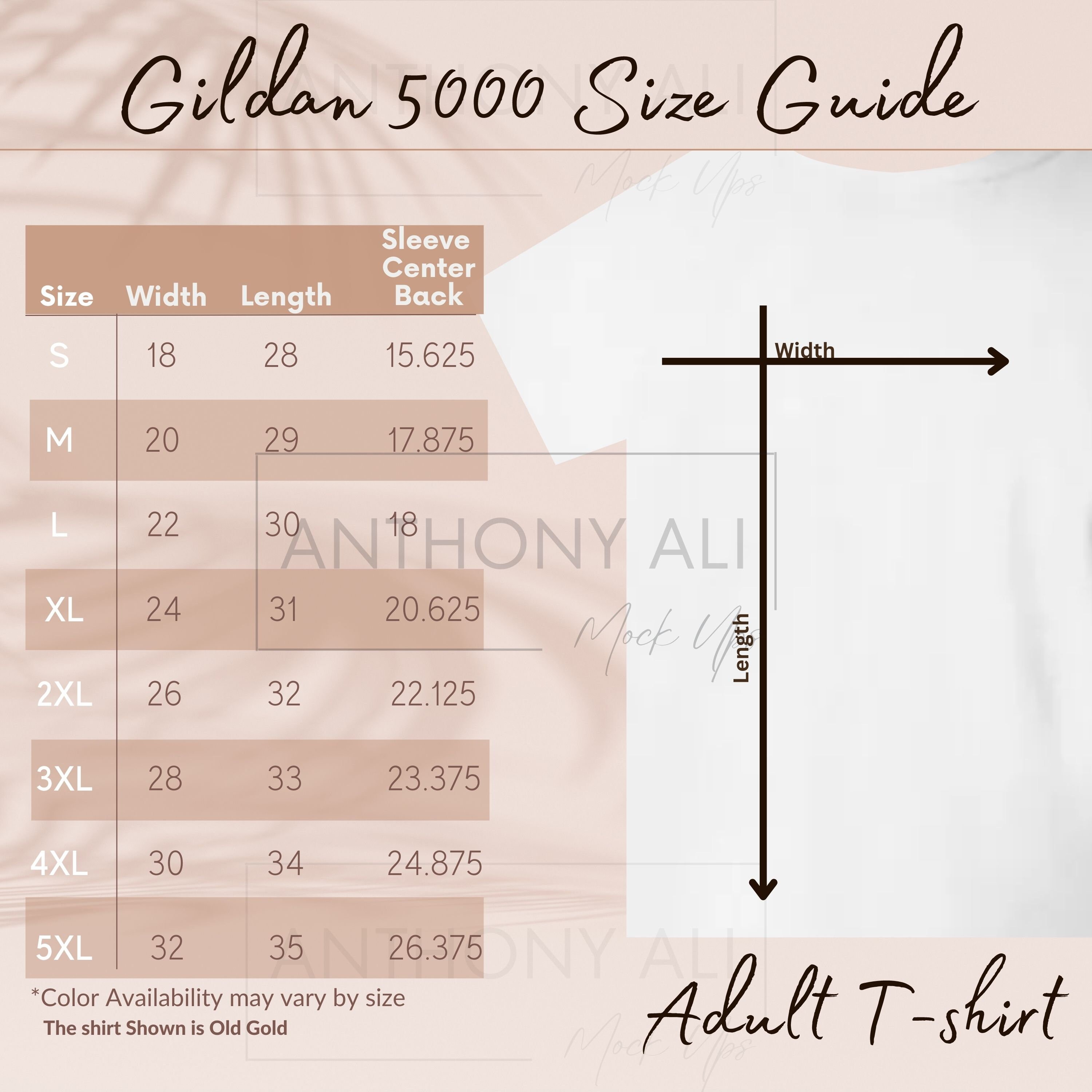 Gildan 5000 Size Chart Gildan Color Availability Chart Gildan Mockup ...