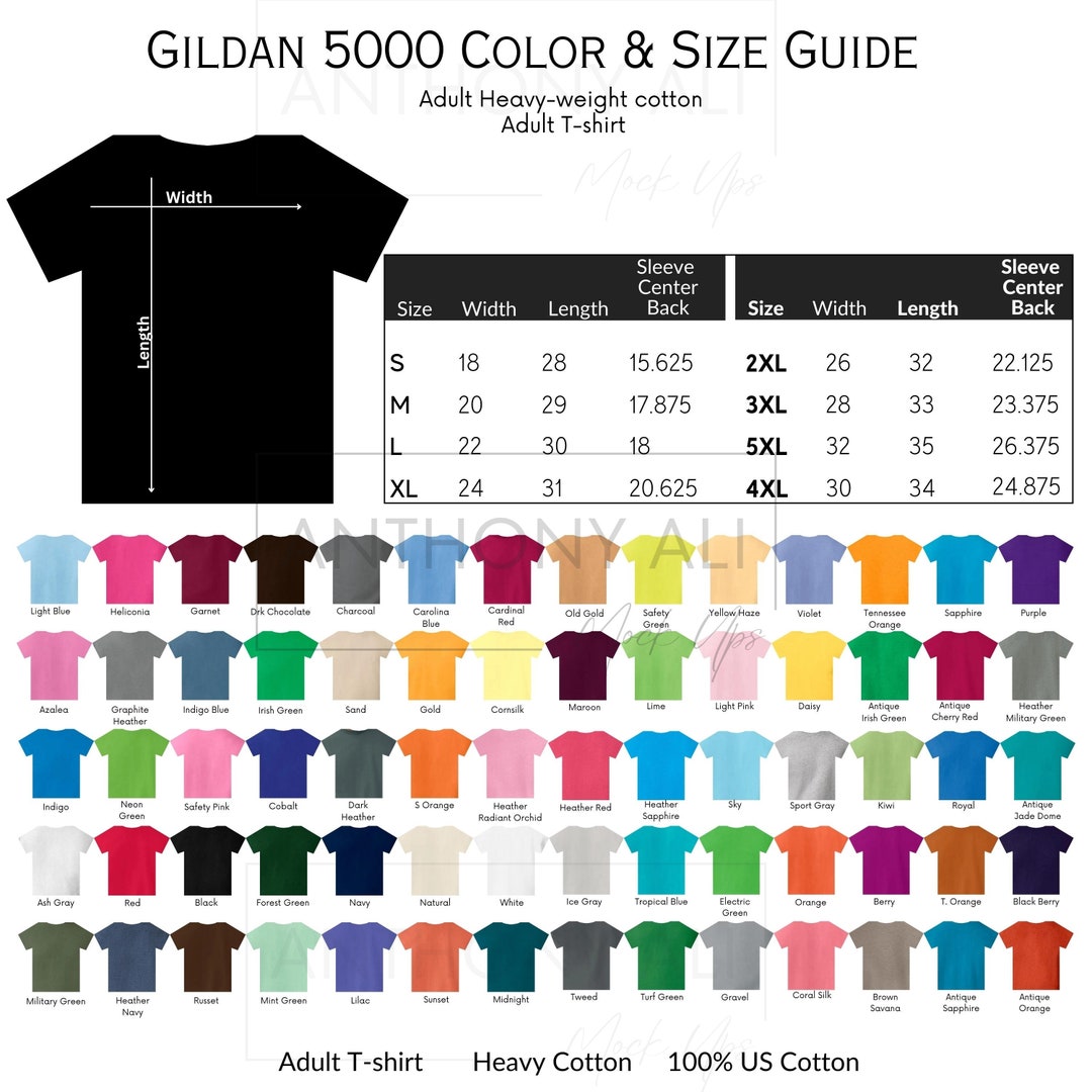 Gildan 5000 Size Chart Gildan Color Availability Chart - Etsy Canada