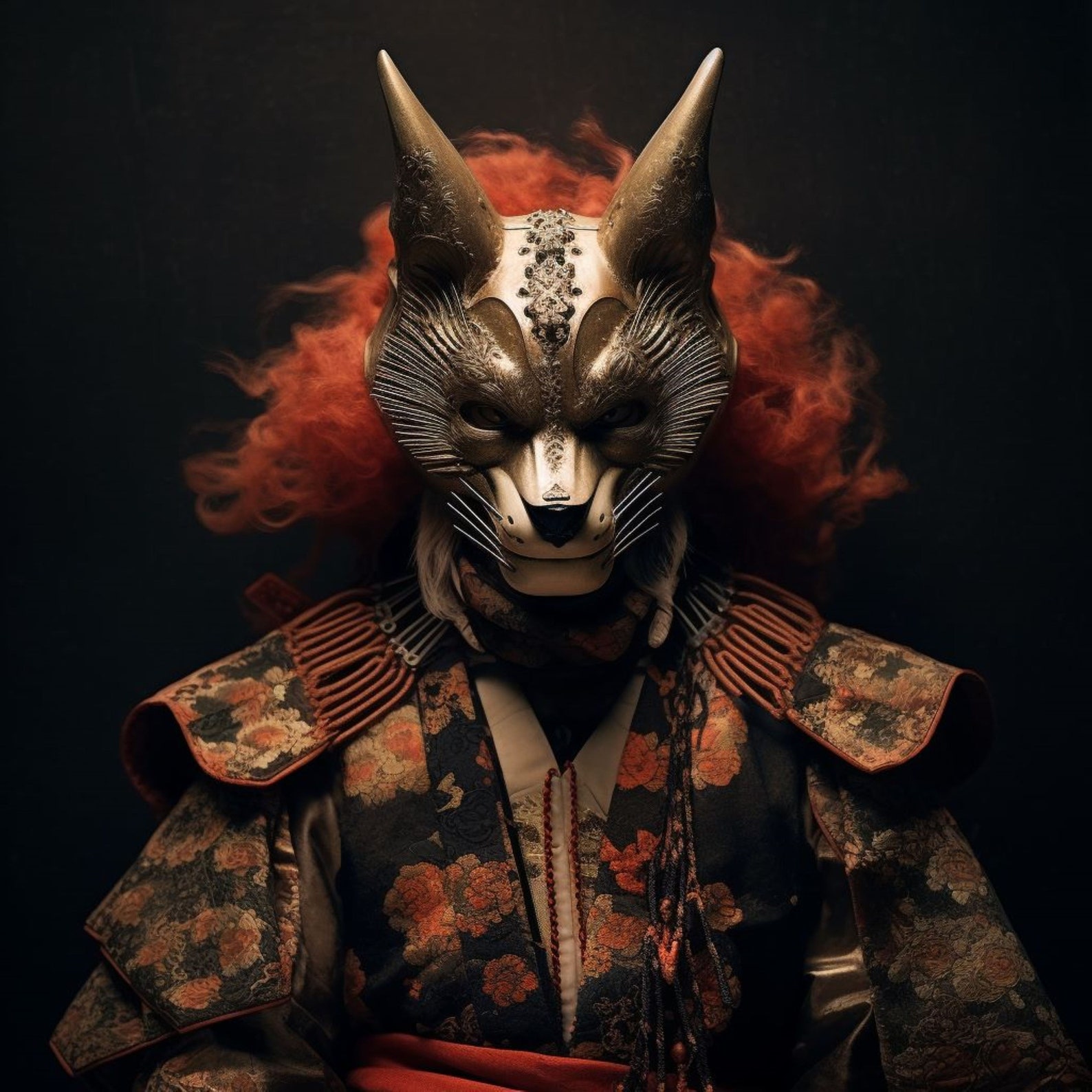 Samurai Wearing Kitsune Mask, Medieval Japanese Aesthetics, Niji Style ...