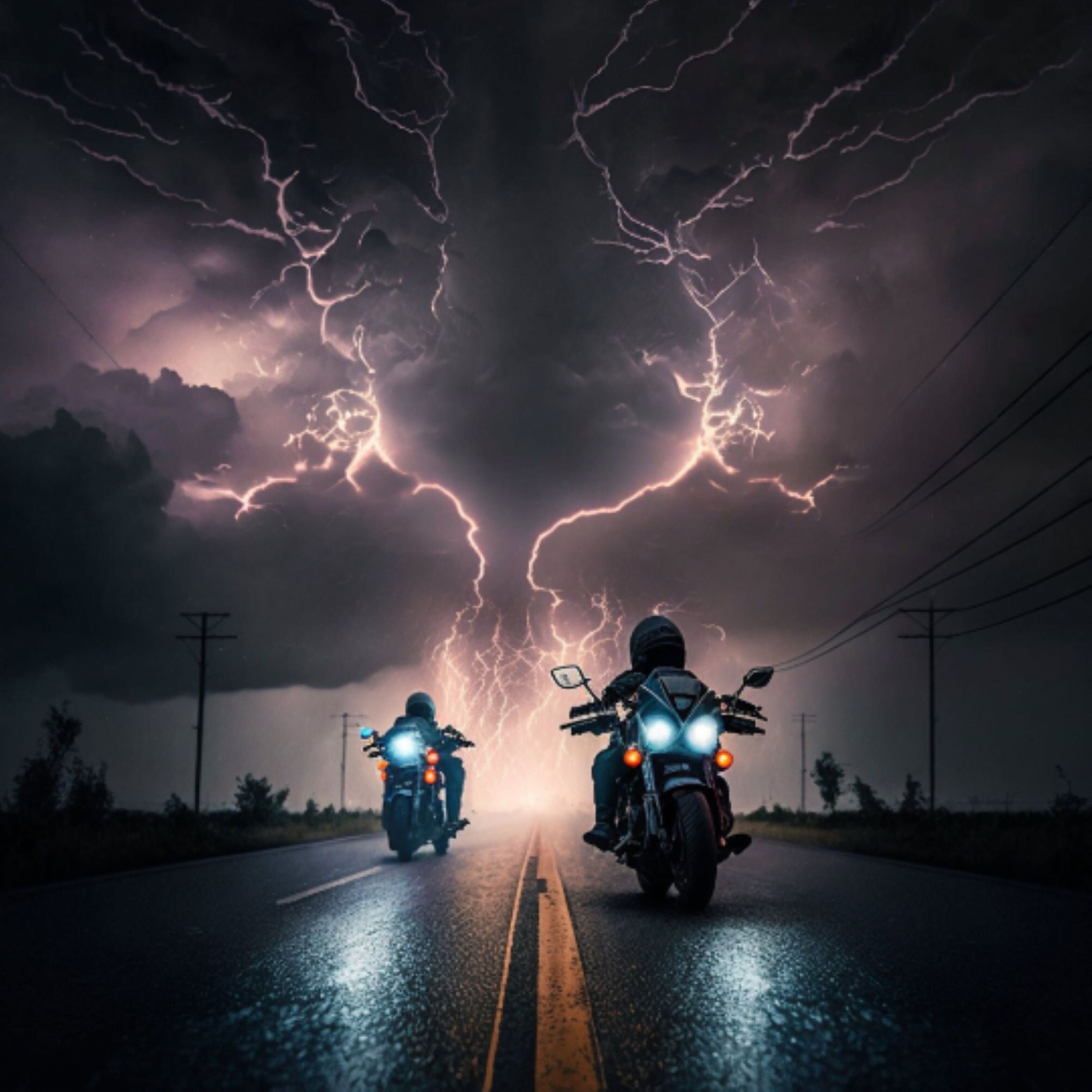Storm Motorcycle Riders in Dark AI Digital Print on Demand Artistic ...