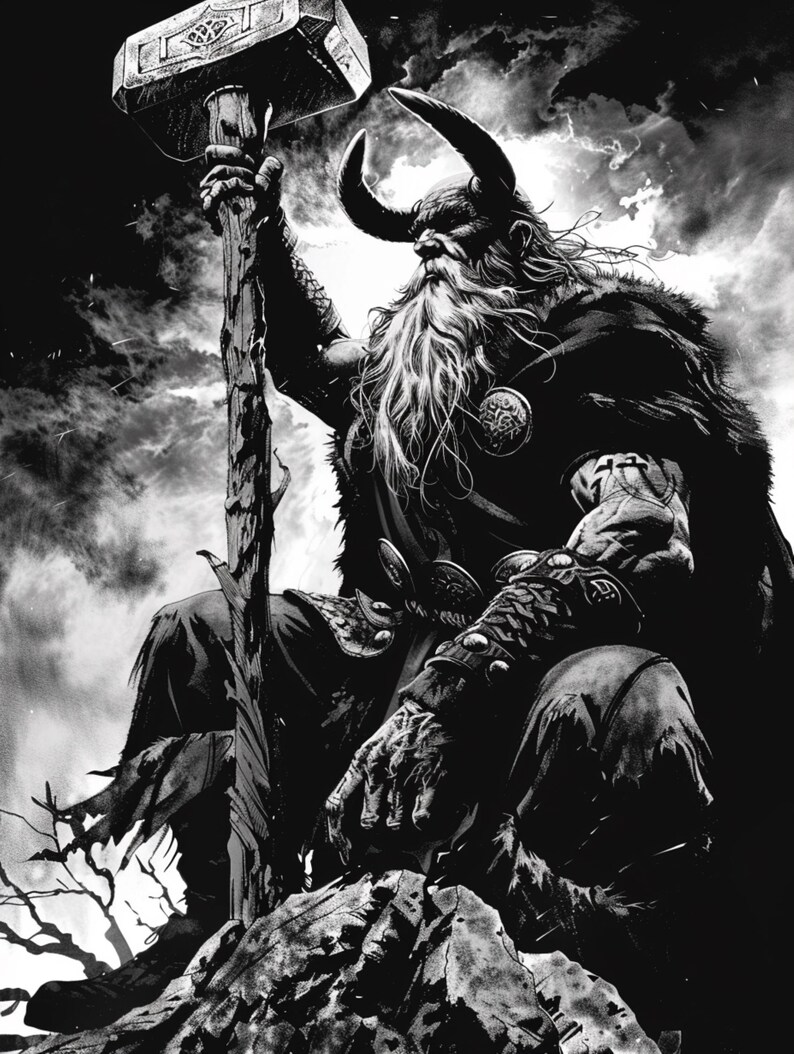 Odin Holding Thor's Hammer: Norse God AI Art Print (digital Download ...