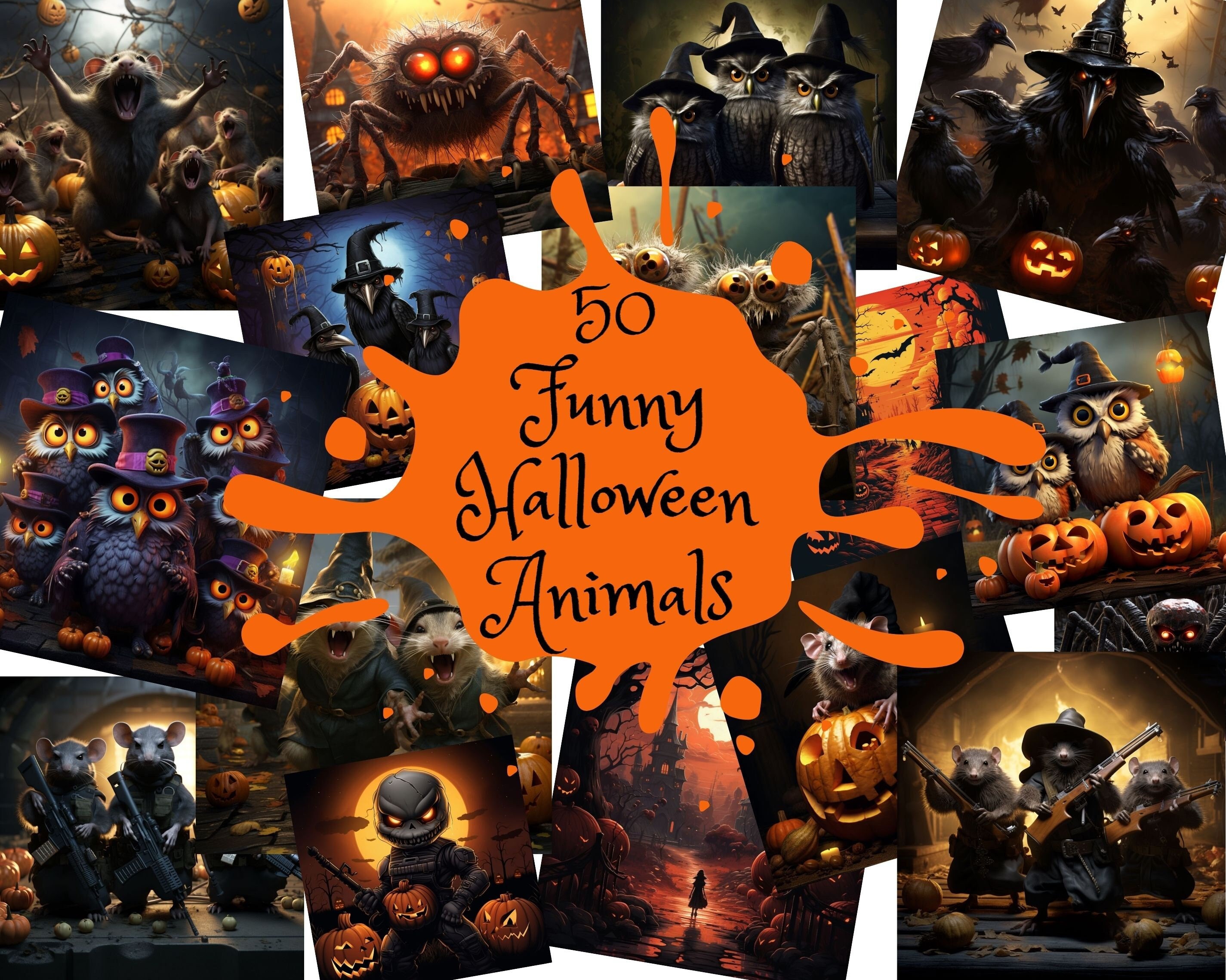 50 Halloween Animals Rat Bat Raven Crow Spider Owl - Etsy