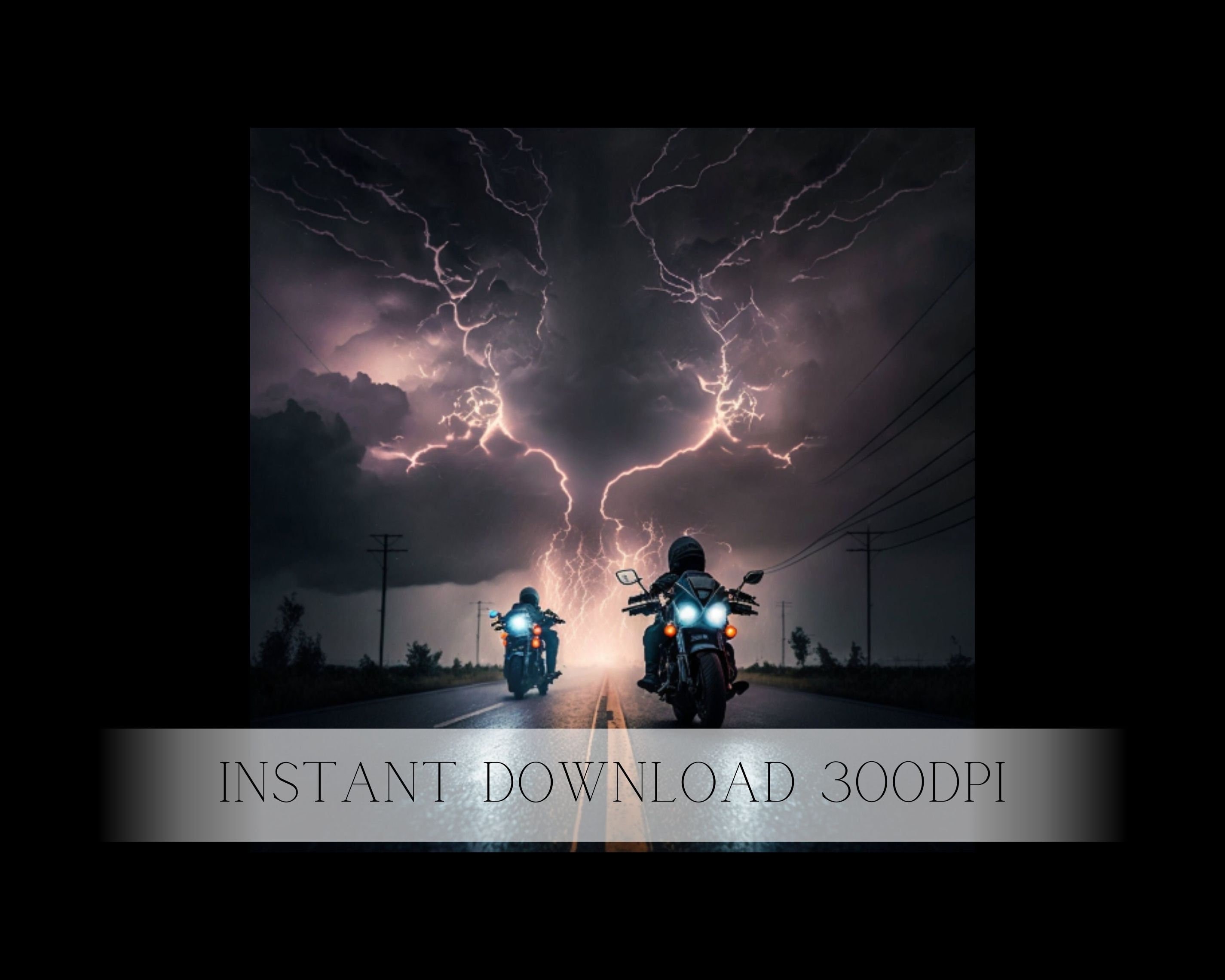 Storm Motorcycle Riders in Dark AI Digital Print on Demand Artistic ...