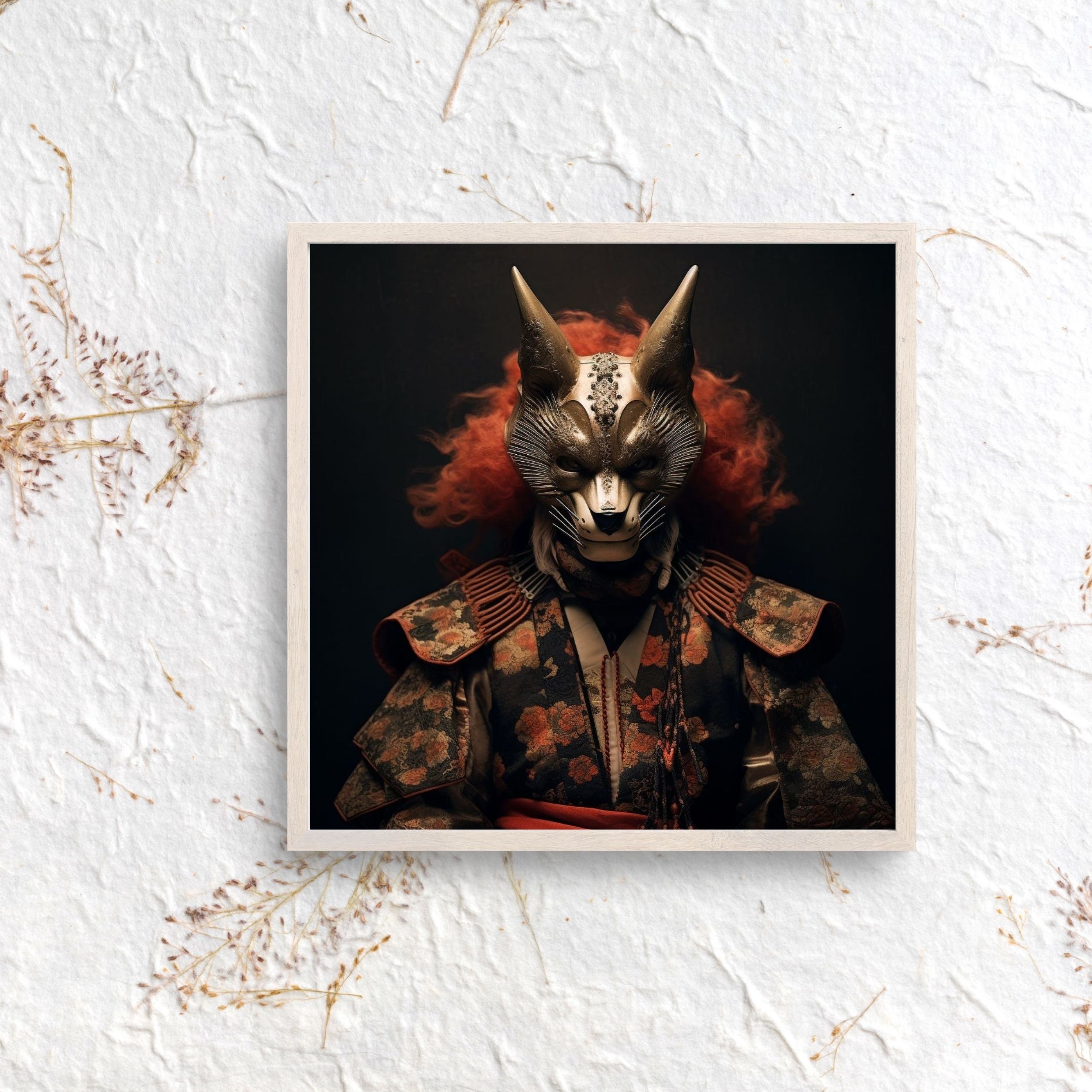 Samurai Wearing Kitsune Mask, Medieval Japanese Aesthetics, Niji Style ...