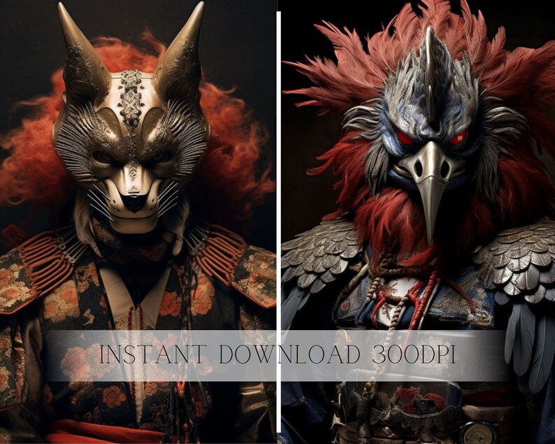 Samurai Wearing Kitsune Mask, Medieval Japanese Aesthetics, Niji Style ...