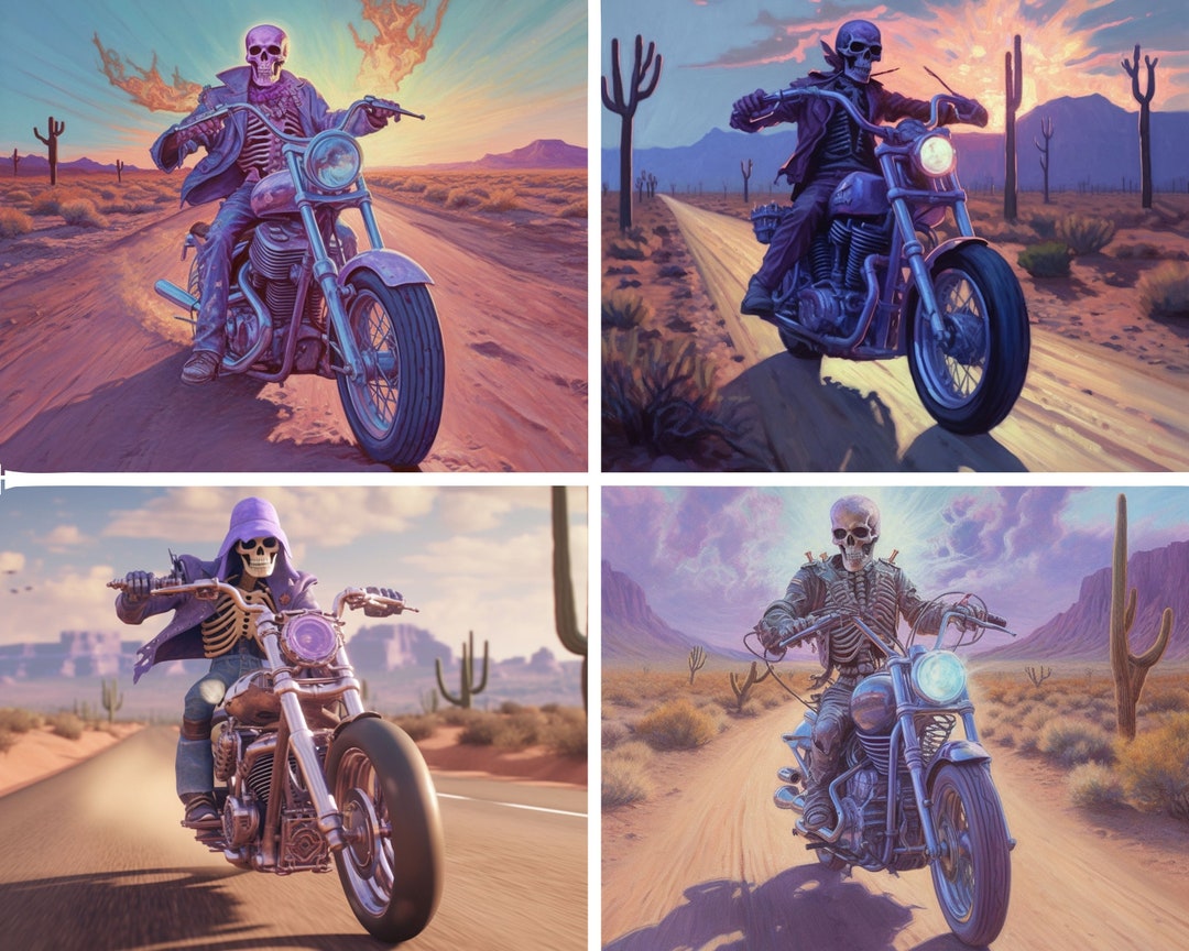 Cowboy Skeleton Rider Motorcycle Art: Desert Highway Print (digital ...