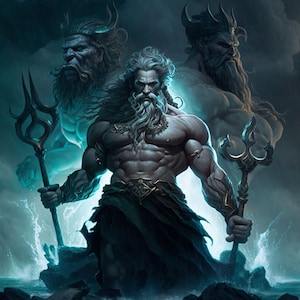 God Zeus Figthing Titans With Poseidon and Hades, AI Digital Wall Art ...