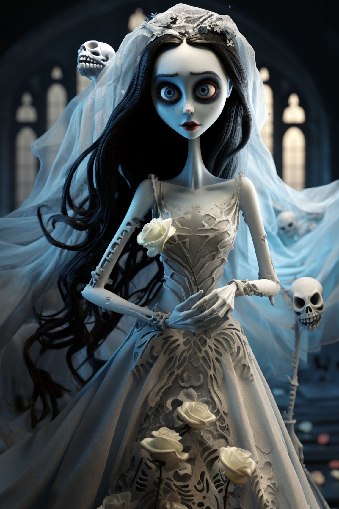 Elegantly Haunting Corpse Bride Style AI Printable Instant Download - Etsy