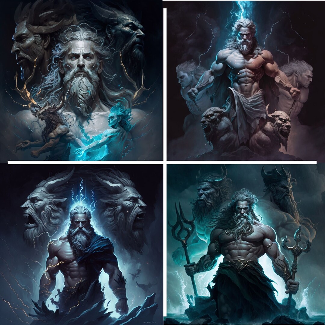Zeus Fighting Titans Art Print Set: Greek Gods Digital Wall Art (4 in 1 ...