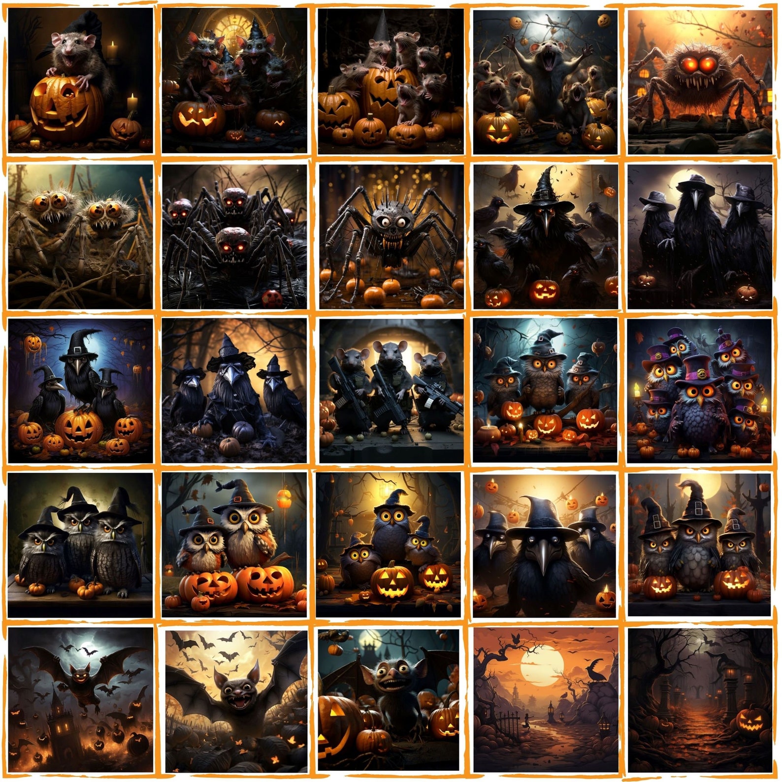 50 Halloween Animals, Rat, Bat, Raven, Crow, Spider, Owl, Pumpkins and ...