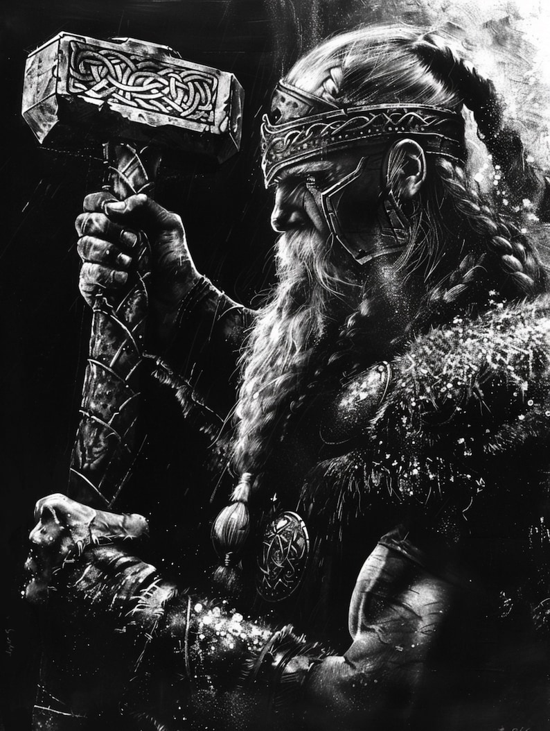 Odin Holding Thor's Hammer: Norse God AI Art Print (digital Download ...