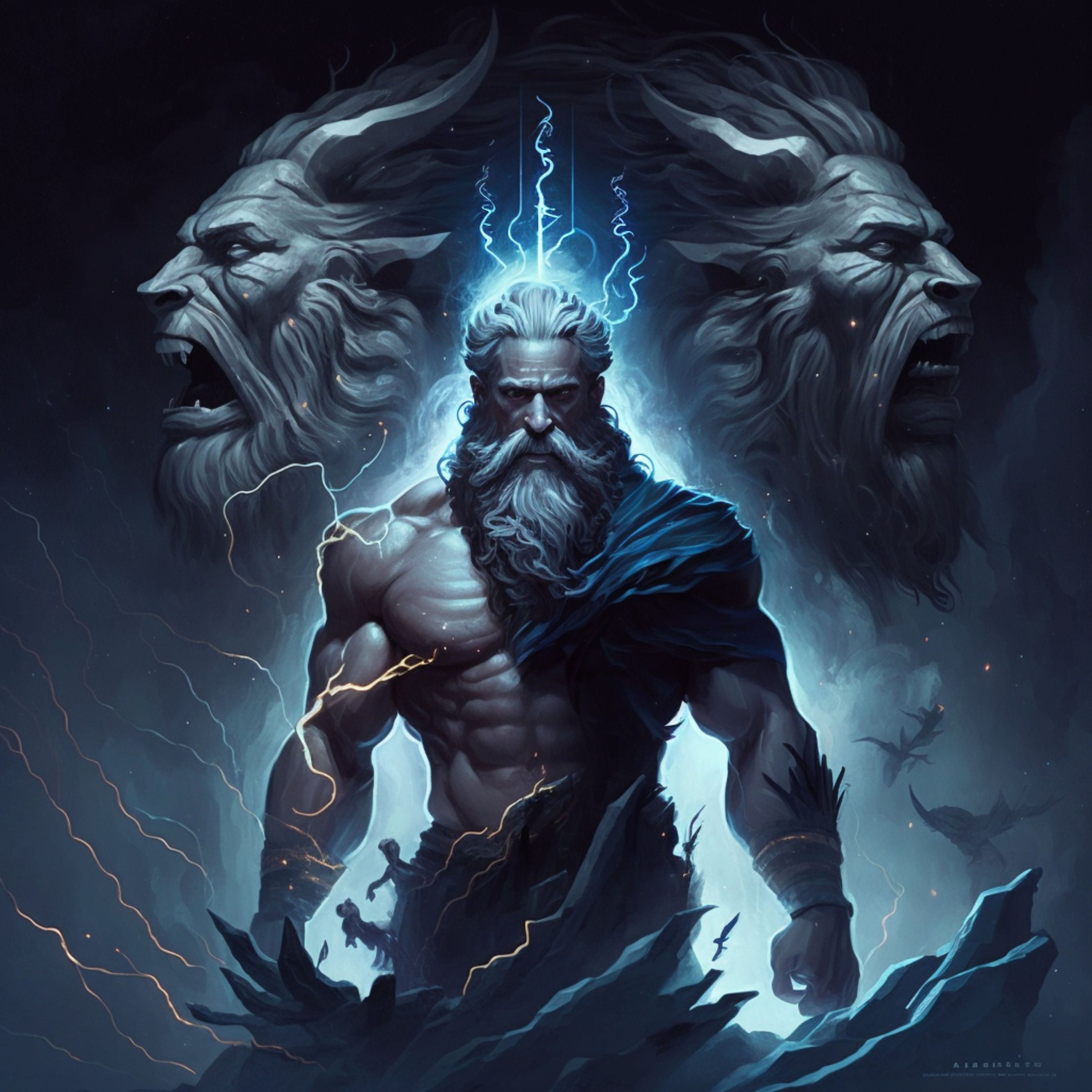 God Zeus Figthing Titans With Poseidon and Hades, AI Digital Wall Art ...