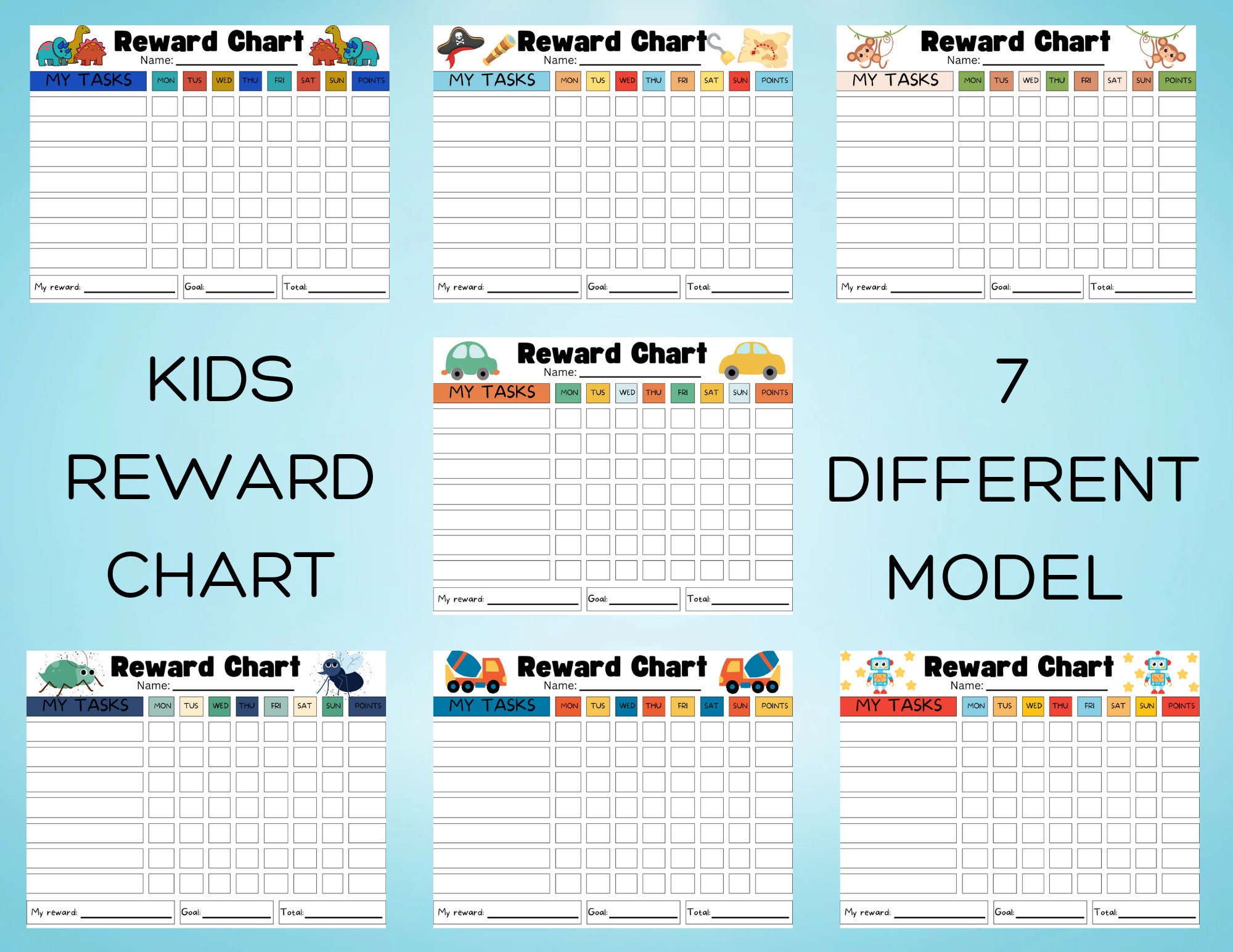 Printable Kids Reward Chart | Kids Behavior Chart | Kids Routine Chart ...