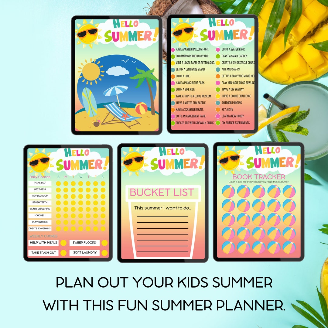 Summer Kids Planner, Printable Activities, Summer Bucket List, Summer ...