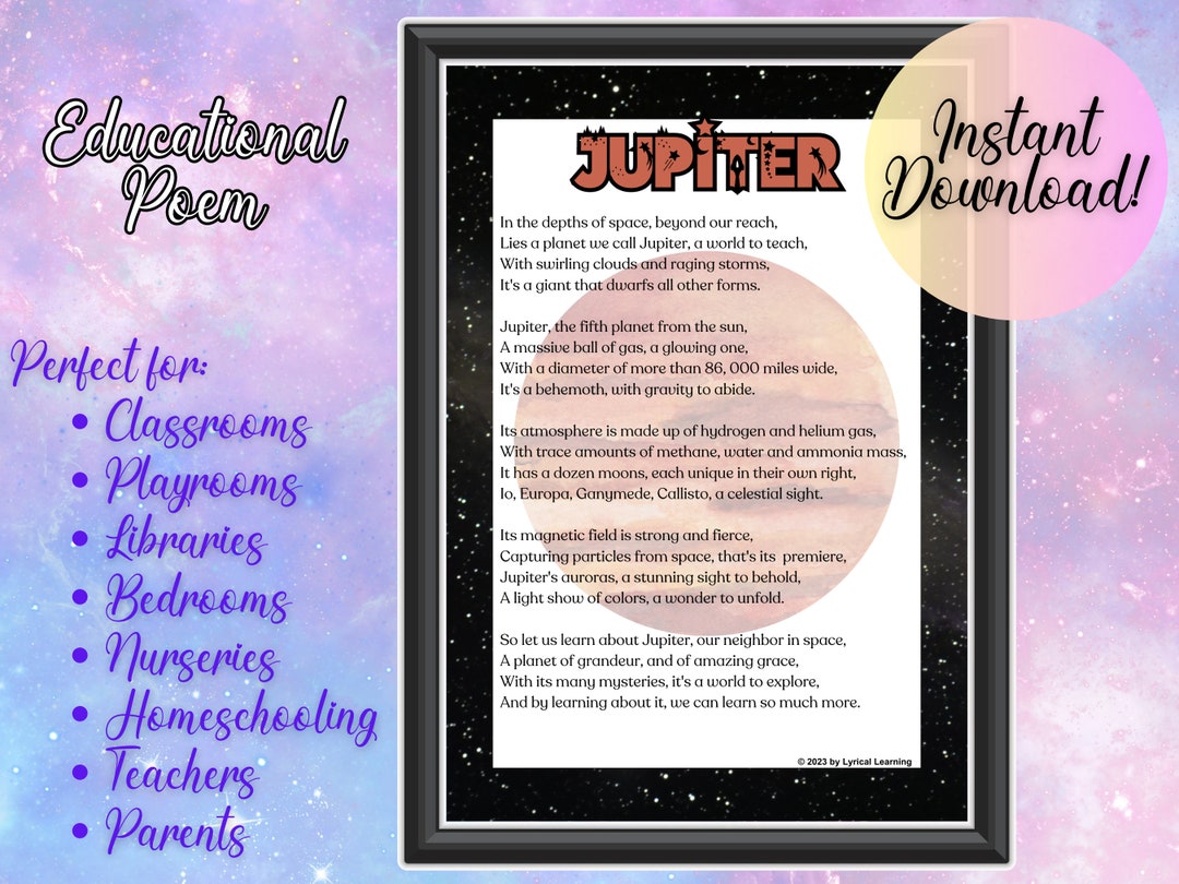 Jupiter Planet Wall Art Poem Printable for Classrooms - Etsy