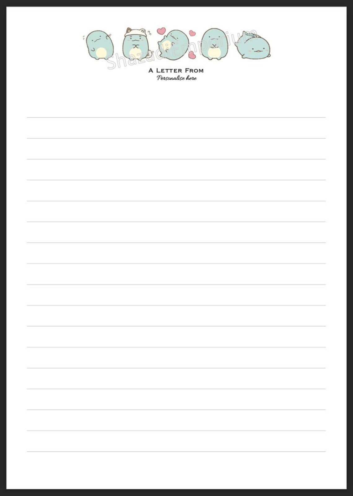 Personalised Cute Tokage Character Printable Stationary Writing Paper ...