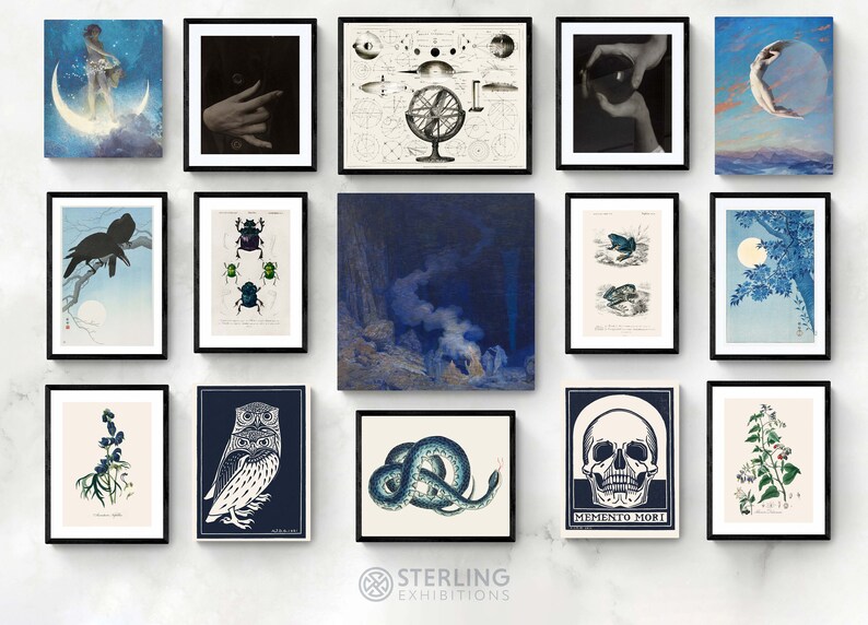 15 Piece Blue Coven Artwork Bundle, Gallery Wall, Witchy, Cottagecore ...