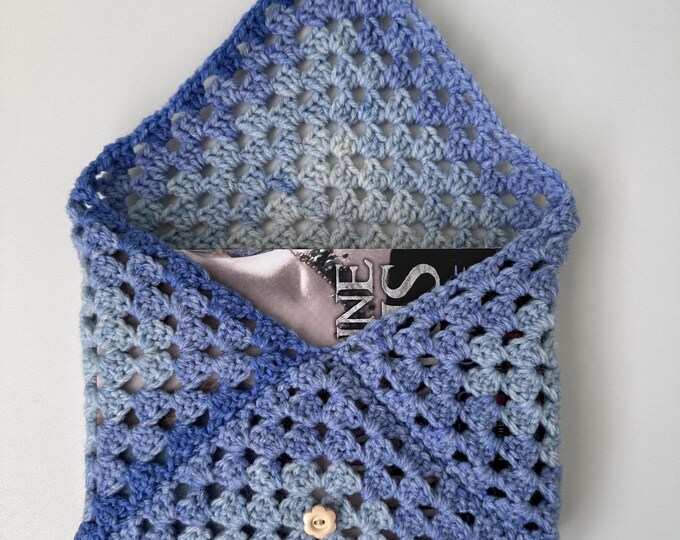 Handmade Crochet Book Sleeve: Ombré Blue Travel Book Cover - Etsy
