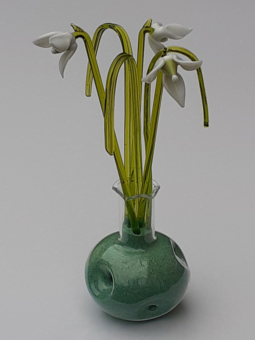 Handmade Glass Snowdrop Arrangement: Decorative Vase With Sand & Grass ...