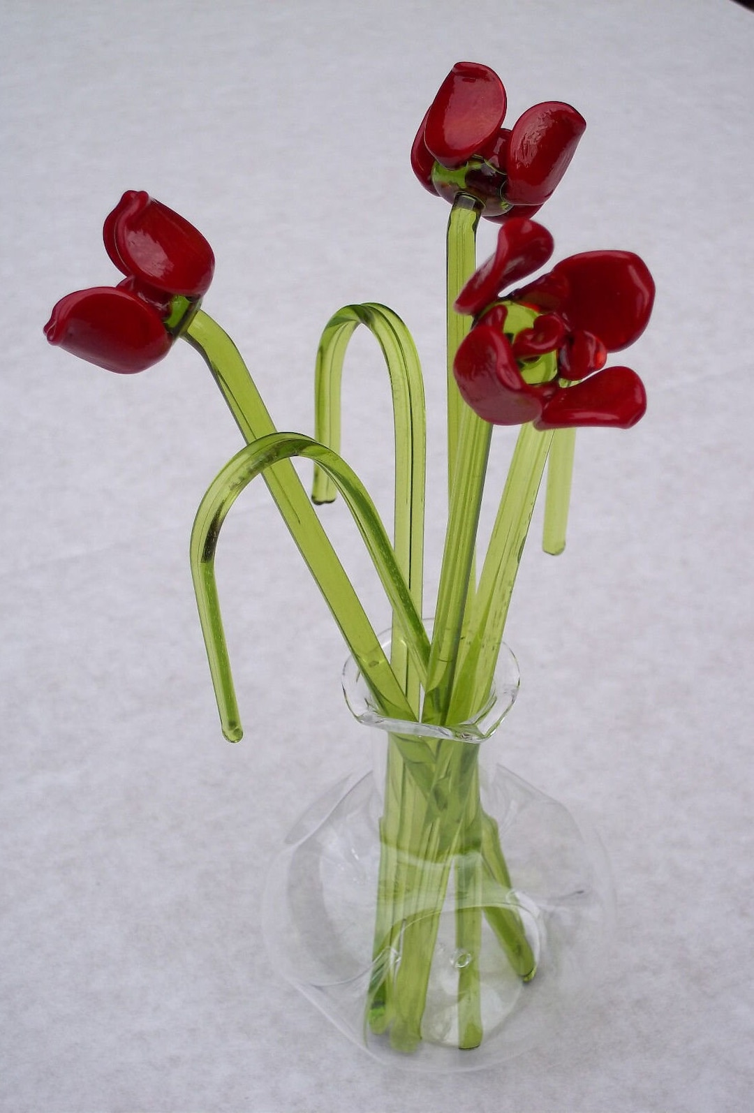 Handmade Glass Red Roses With Decorative Vase - Etsy