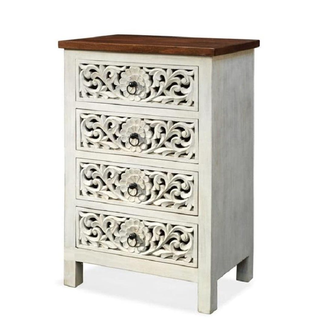 Wooden Distressed Chest of Drawer Wooden Carved Cabinet Storage 4 ...