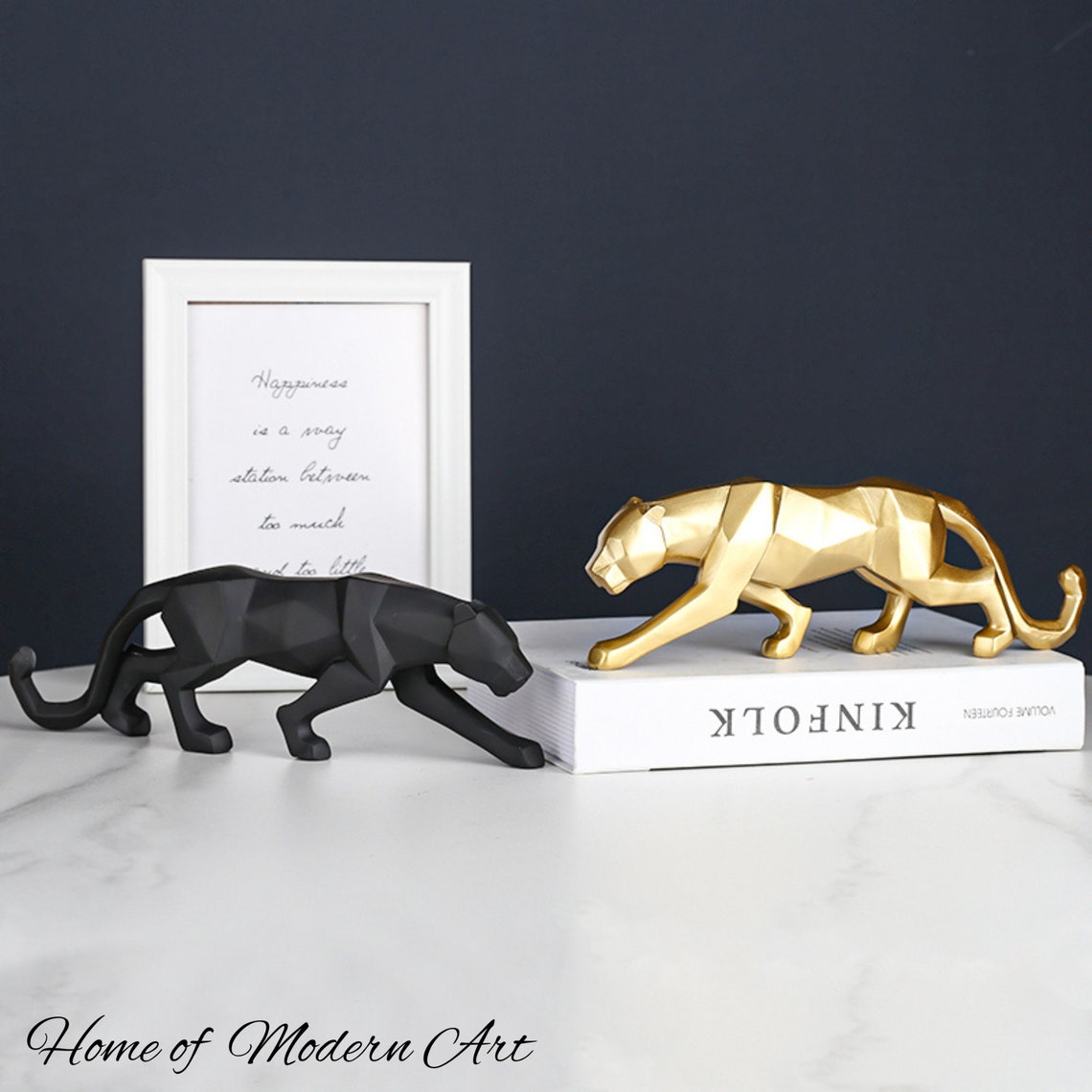 Geometric Panther Sculpture, Modern Office Desk Decor, Strength Symbol ...