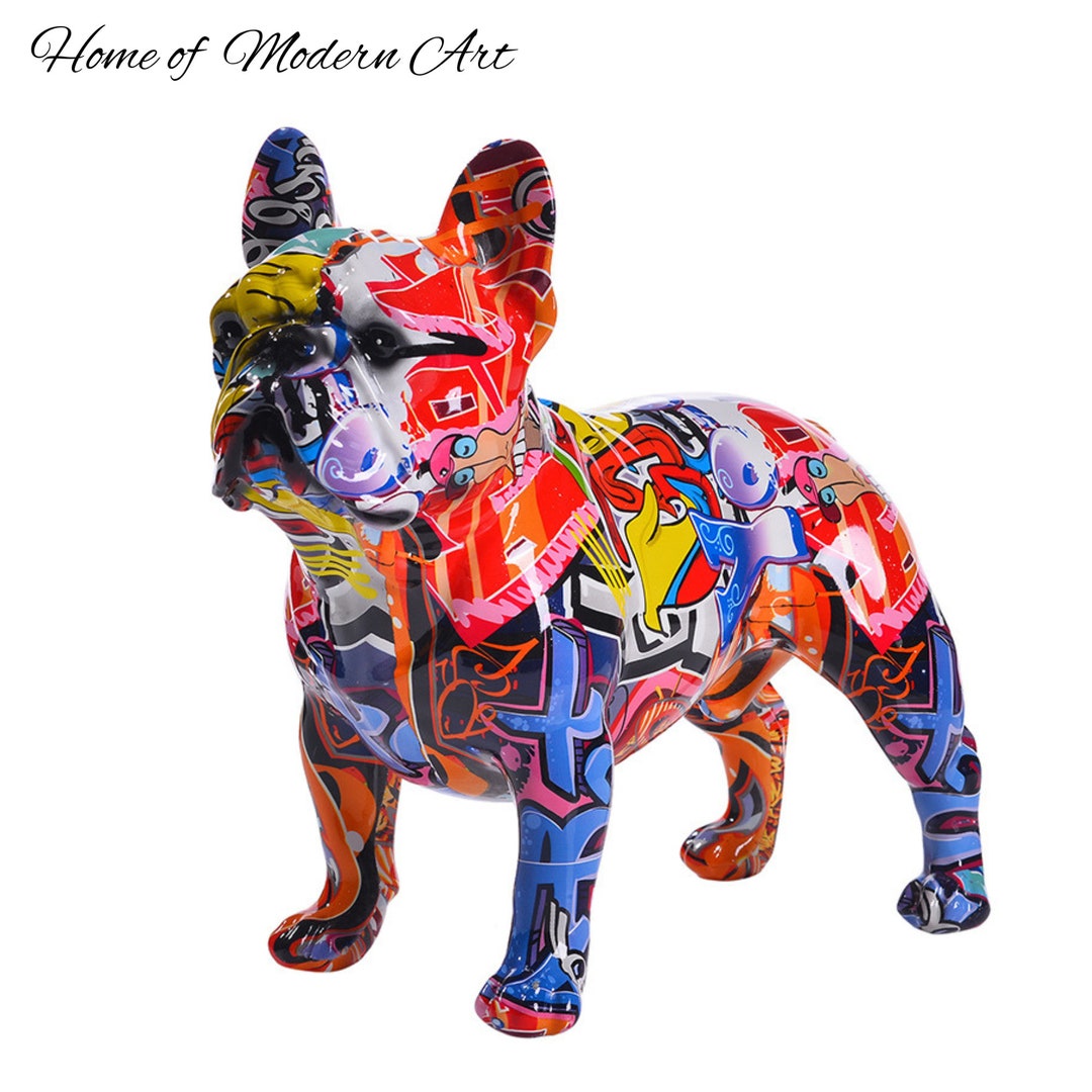 Modern Bulldog Statue, Graffiti Pop Art Inspired, Stylish Home Decor ...