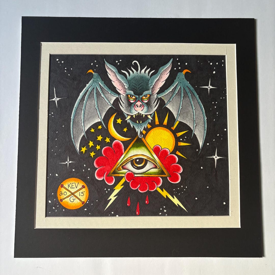 Original Watercolor Painting ~ Illuminati Bat ~~~~ ORIGINAL ~ ( NOT A ...