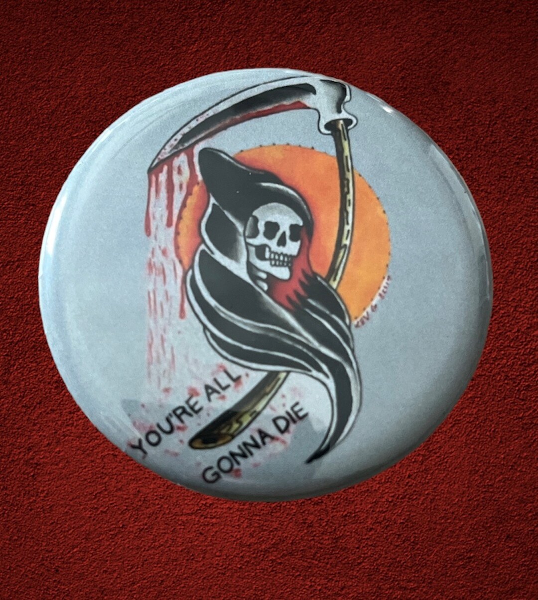 Art by Kev G ~ GRIM REAPER Death Tattoo Flash ~ Pin Pinback - Etsy