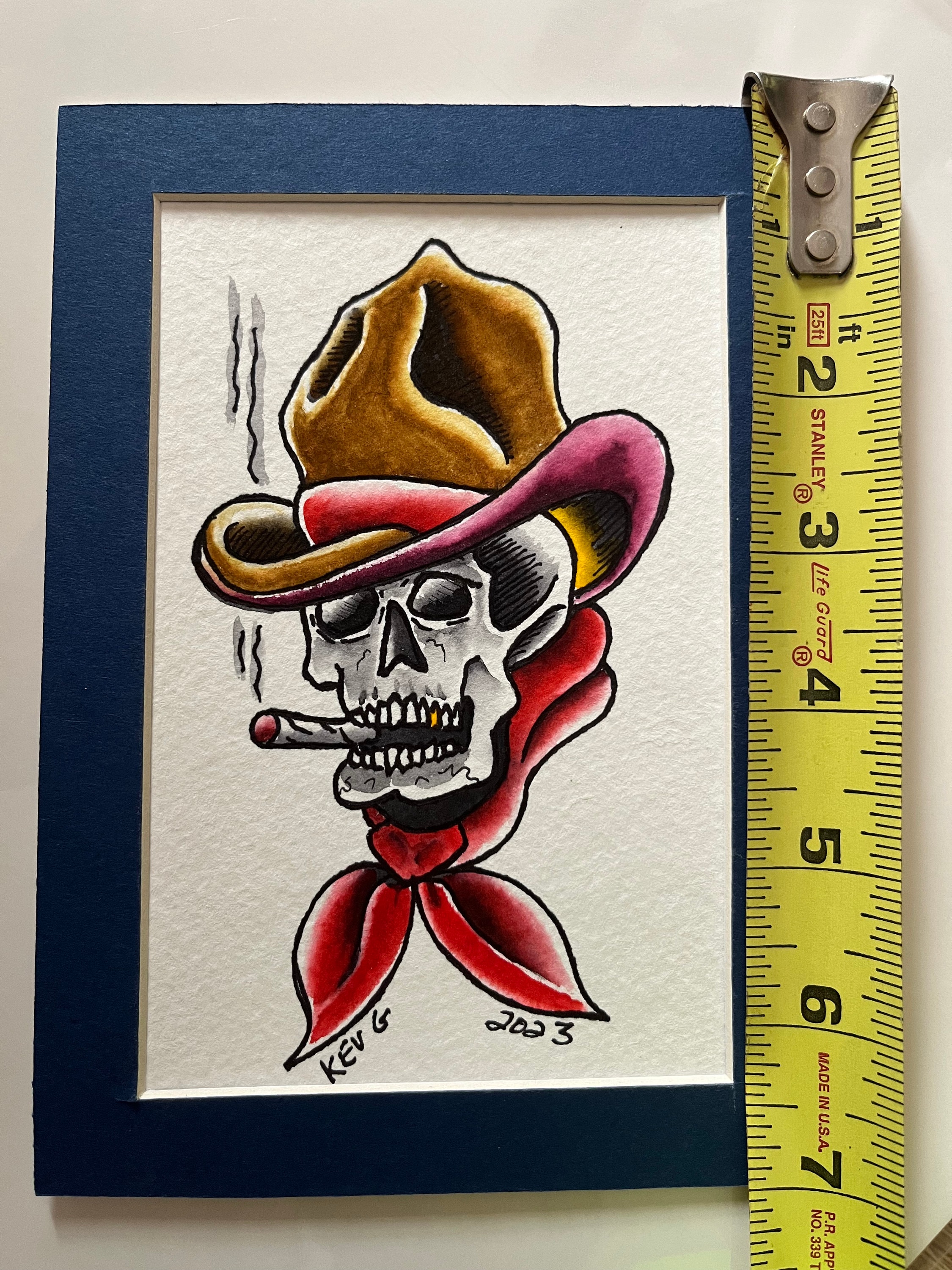 Original Watercolor Cowboy Skull Tattoo Flash Painting (5x7 Matted) - Etsy