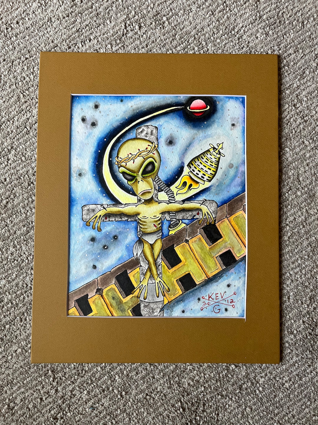 Original Watercolor Sci Fi Alien Painting ~~~~ ORIGINAL ~ ( NOT A PRINT ...